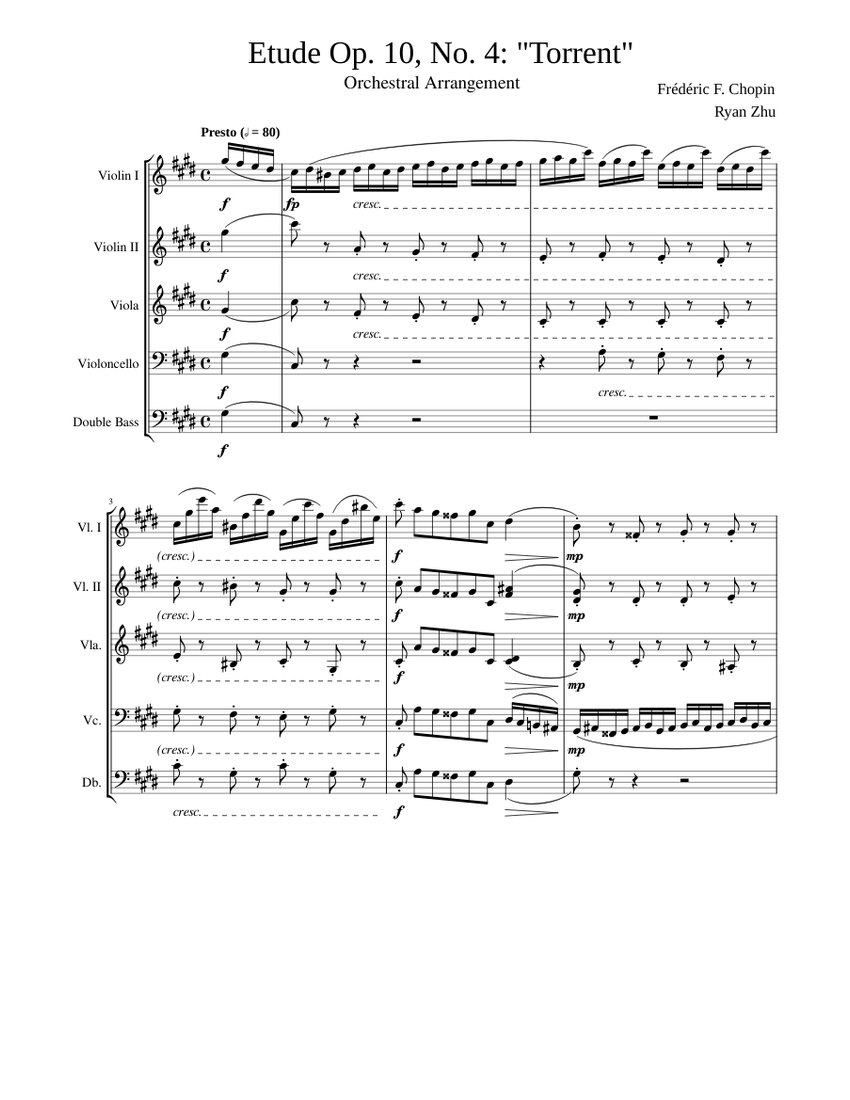 Etude Op. 10, No. 4 "Torrent" for String Orchestra Sheet Music for ...