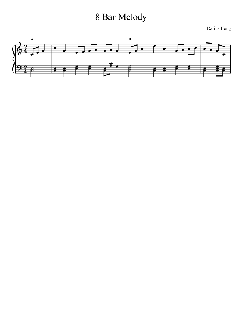 8 Bar Melody Sheet Music for Piano (Solo) Easy | MuseScore.com