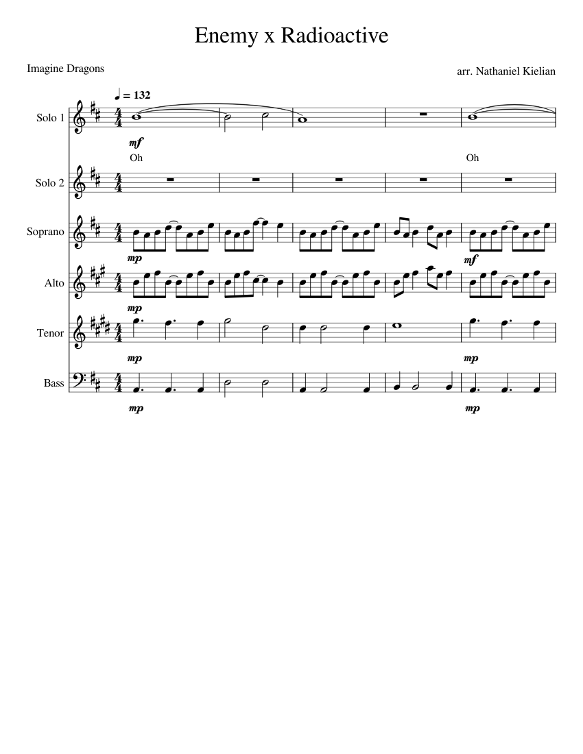 Enemy x Radioactive TRK Sheet music for Flute, Oboe, Clarinet in b-flat ...