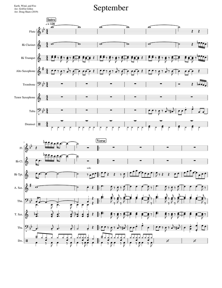 September (Earth, Wind & Fire) for Yr10 Band Sheet Music for Trombone ...