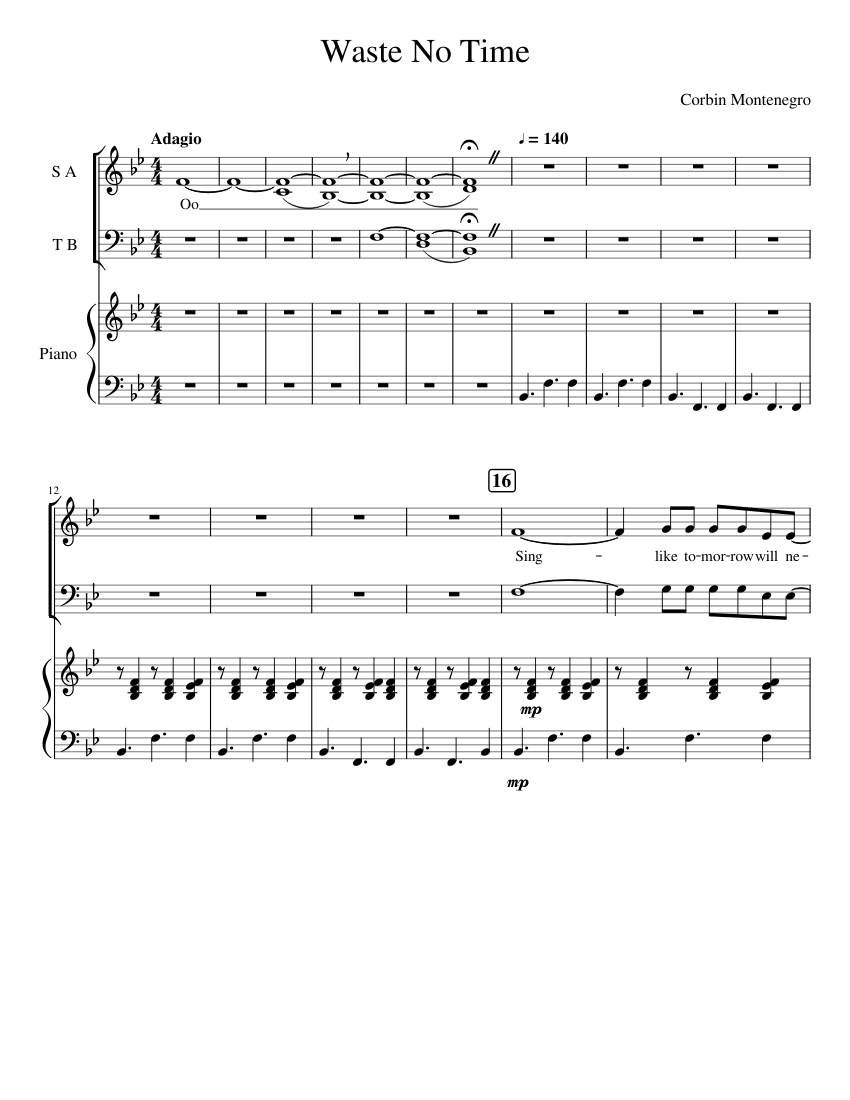Waste No Time Sheet music for Piano, Vocals (SATB) | Musescore.com