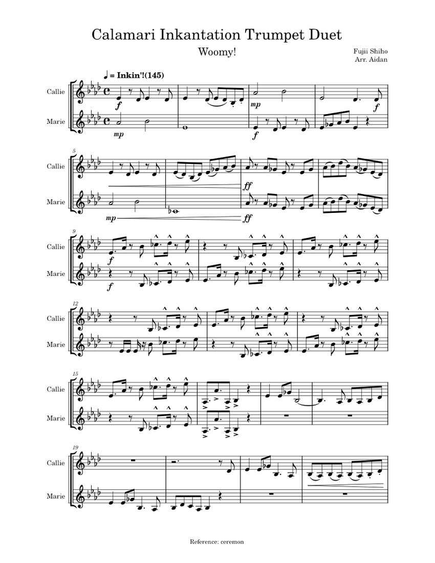 Calamari Inkantation – Shiho Fujii Calamari Inkantation Duet Sheet ...