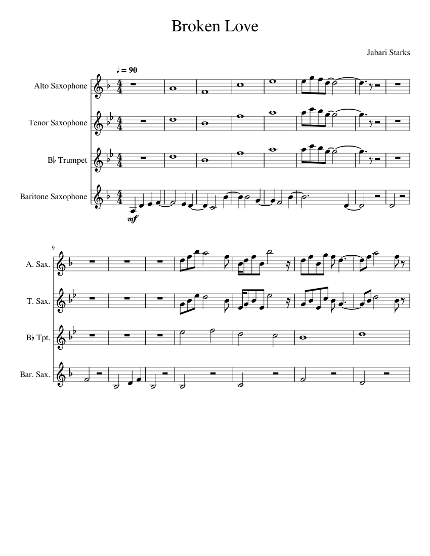 Broken_Love Sheet music for Saxophone alto, Saxophone tenor, Saxophone ...