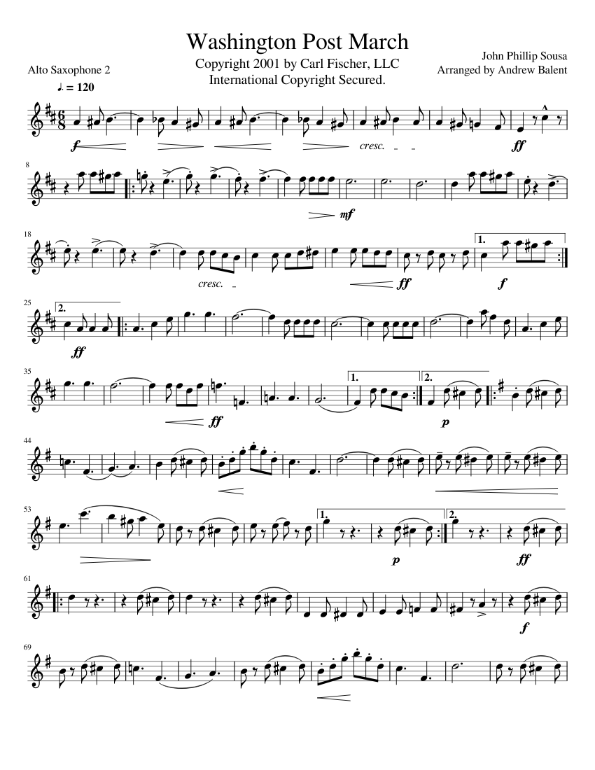 Washington Post March Sheet Music for Saxophone alto (Solo) | MuseScore.com