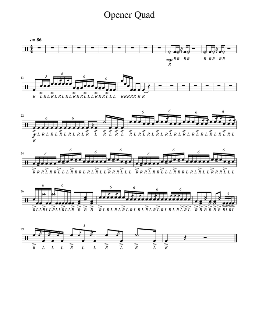 Opener Quad Sheet music for Tenor drum (Solo) | Musescore.com