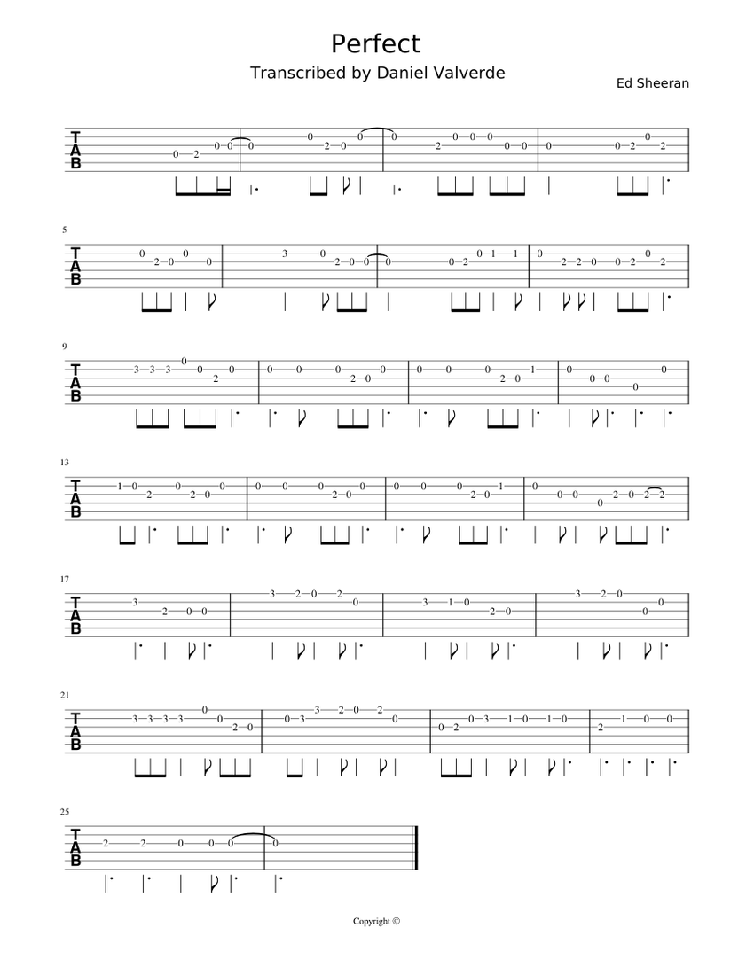 Perfect - Ed Sheeran TAB Sheet Music for Guitar (Solo) | MuseScore.com