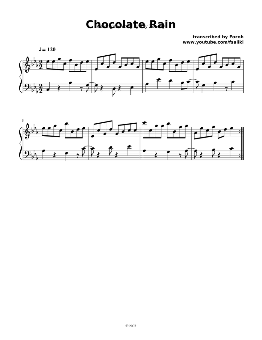 Tay zonday chocolate rain Sheet Music for Piano (Solo) easy | MuseScore.com