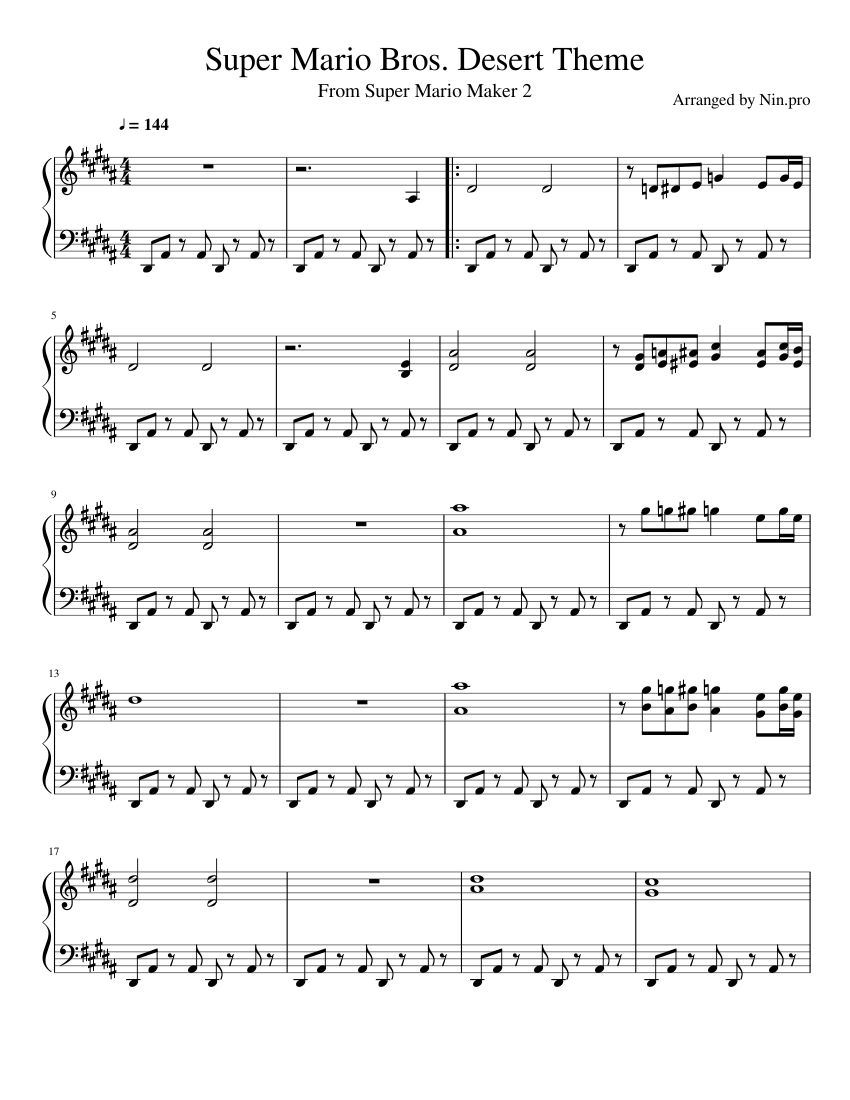 Super Mario Bros. Desert Theme / Mario Maker 2 Sheet music for Piano ...