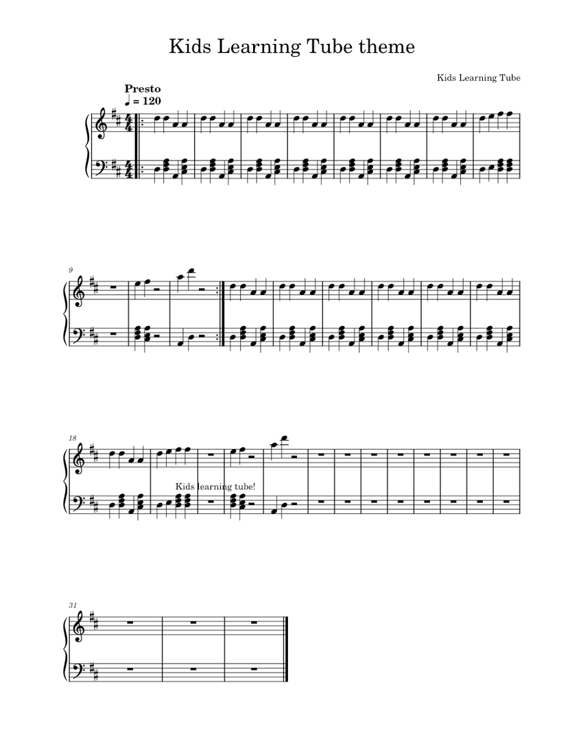 Kids Learning Tube theme Sheet Music for Piano (Solo) Easy | MuseScore.com