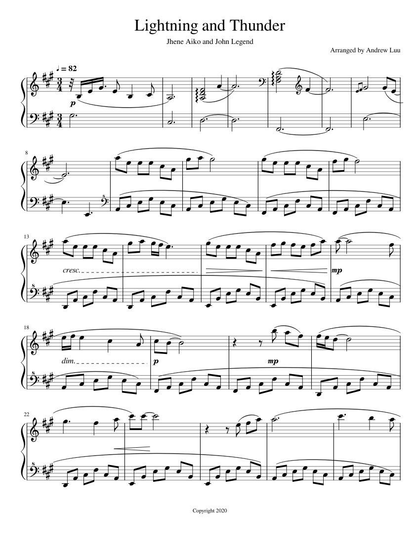 Lightning and Thunder by Jhene Aiko and John Legend Sheet Music for ...