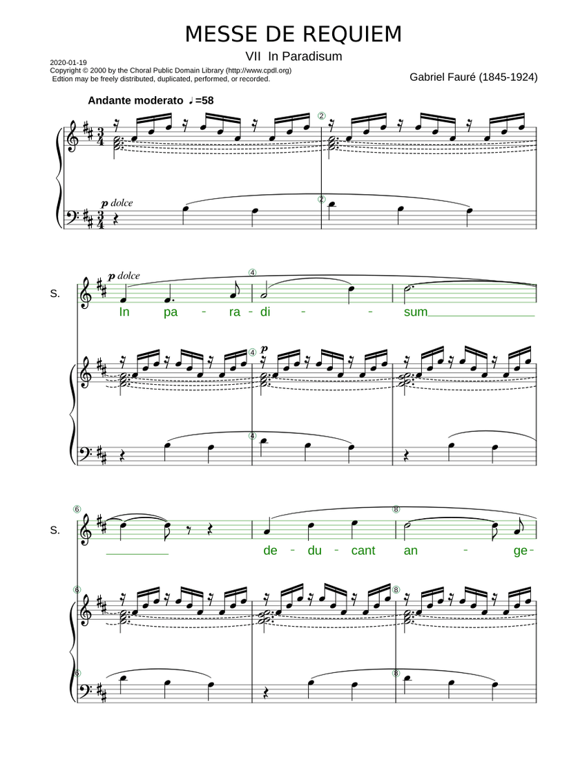 Faure Requiem 7 In Paradisum Sheet music for Piano, Soprano, Alto ...