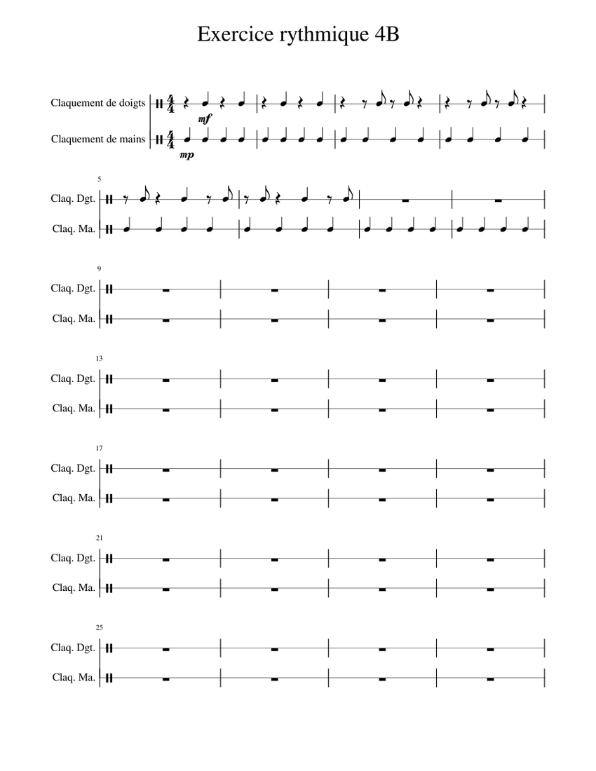rythme 4B Sheet music for Hand clap, Snap (Mixed Duet) | Musescore.com