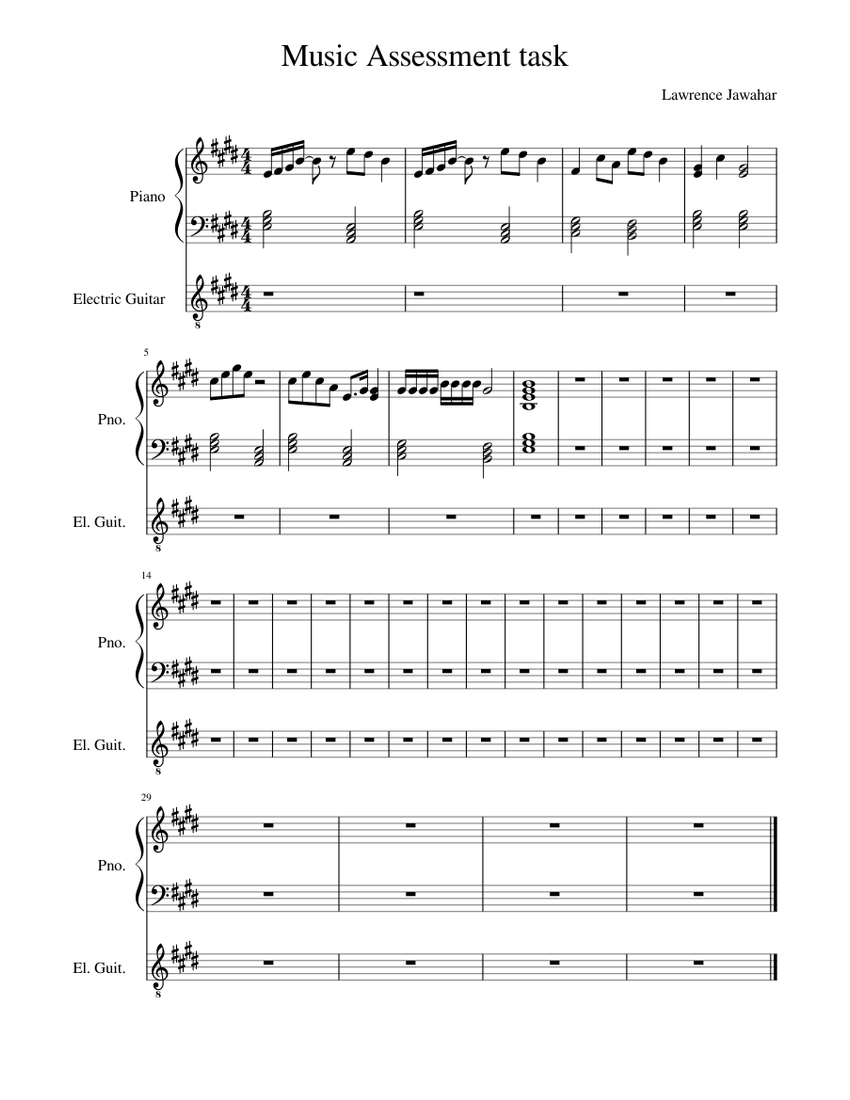 Music Assessment task Sheet Music for Piano, Guitar (Mixed Duet ...