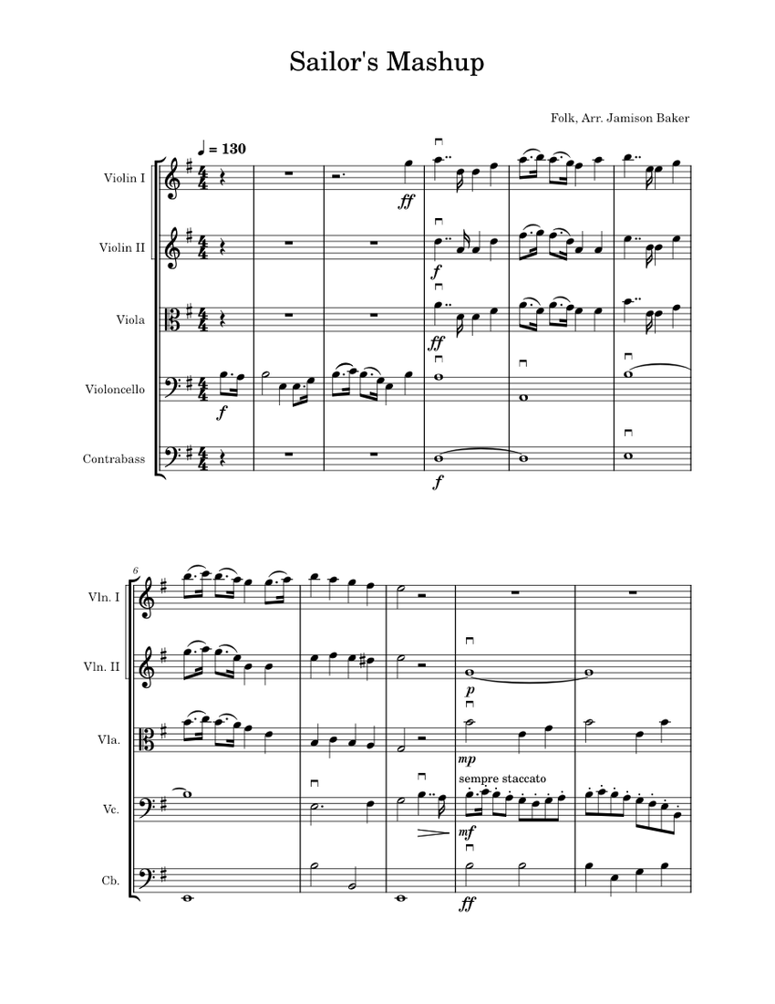 Sailor's Medley Sheet Music for Contrabass, Violin, Viola, Cello ...
