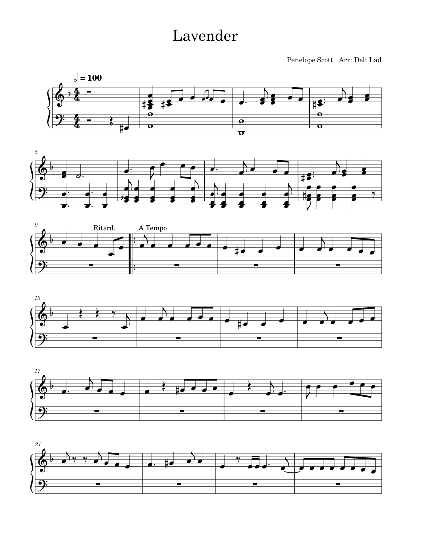 Lavender – Penelope Scott Lavender Sheet Music for Piano (Solo) easy ...
