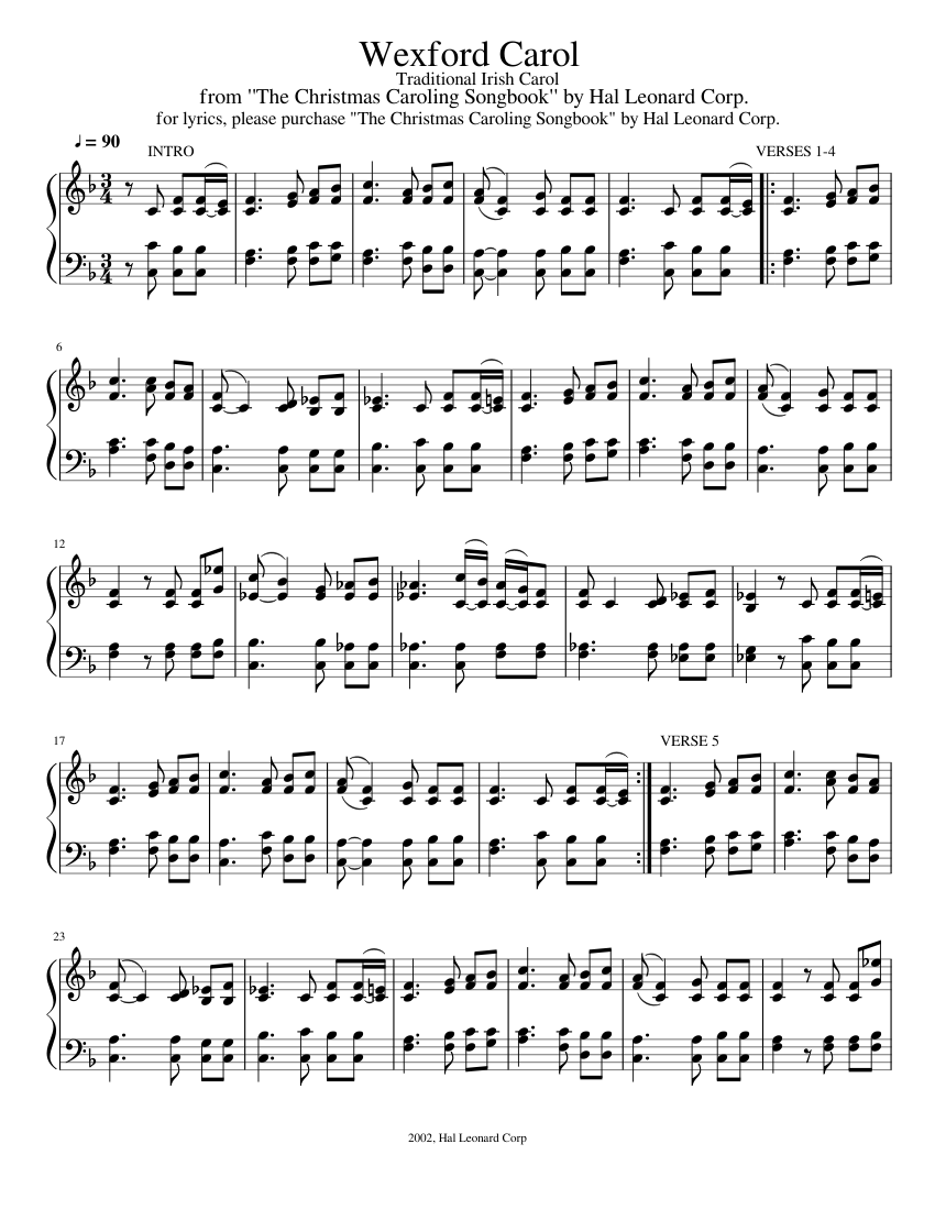 The Wexford Carol - Misc tunes Sheet Music for Piano (SATB) easy ...