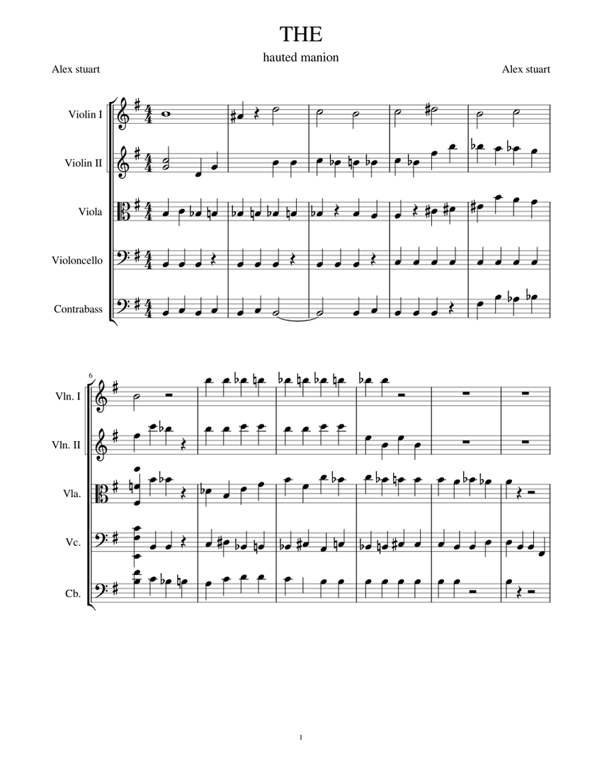 scare Sheet music for Contrabass, Violin, Viola, Cello (String Quintet ...