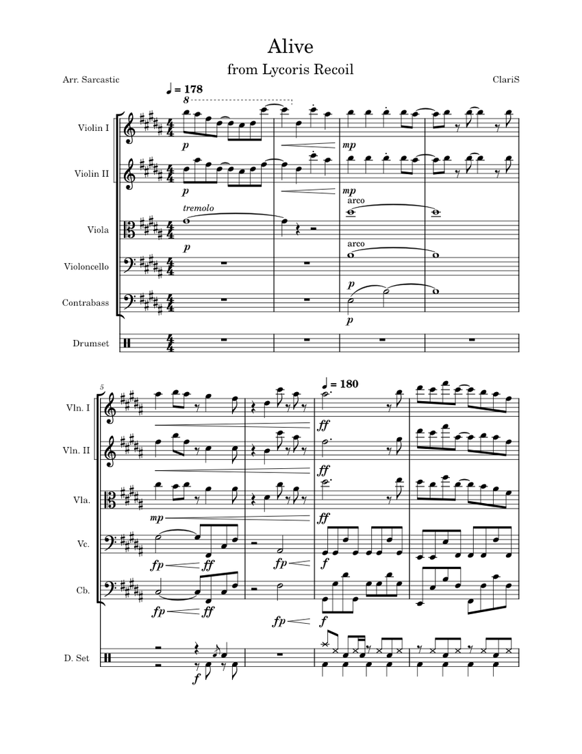 ALIVE – ClariS for String Orchestra Sheet music for Contrabass, Violin ...