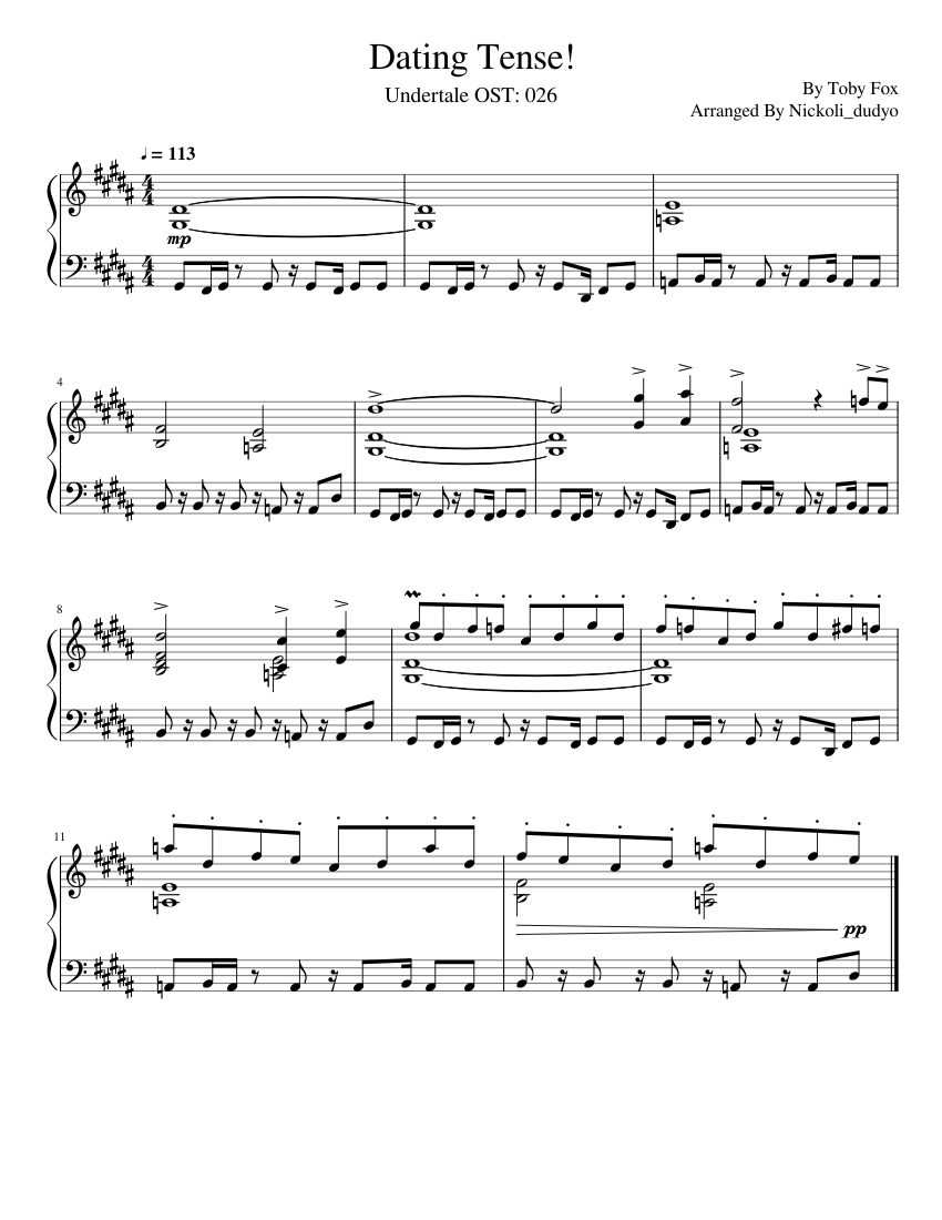Dating Tense! -- Undertale OST 026 Sheet music for Piano (Solo) Easy ...