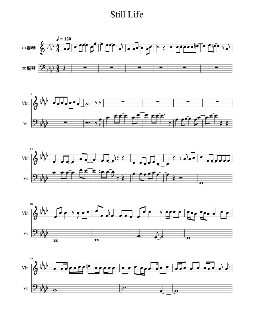 Big Bang - Still Life Sheet Music for Violin, Cello (String Duet ...