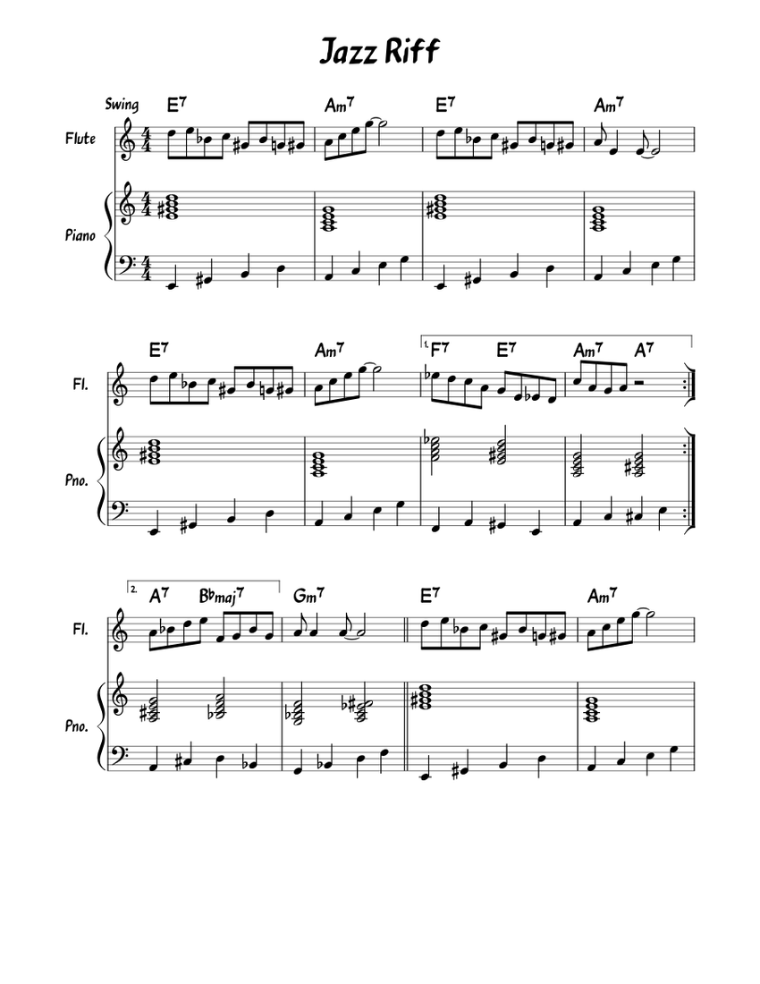 Jazz Riff Sheet Music for Piano, Flute (Solo) | MuseScore.com