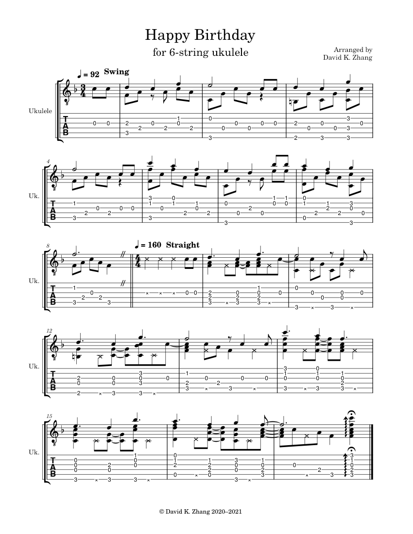 Happy Birthday for 6-String Ukulele Sheet music for Ukulele (Solo ...