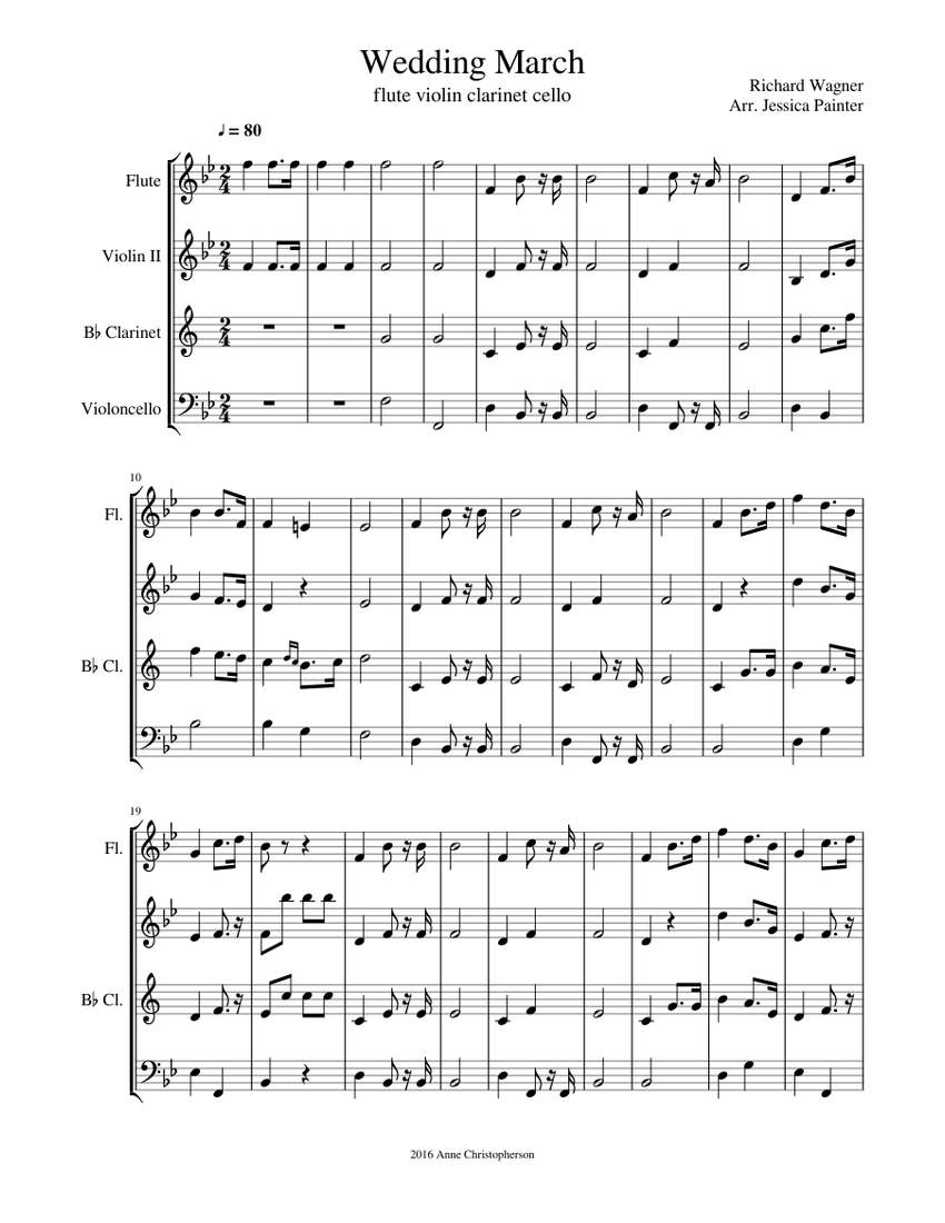 Wedding March Sheet Music for Flute, Clarinet other (Woodwind Duet ...