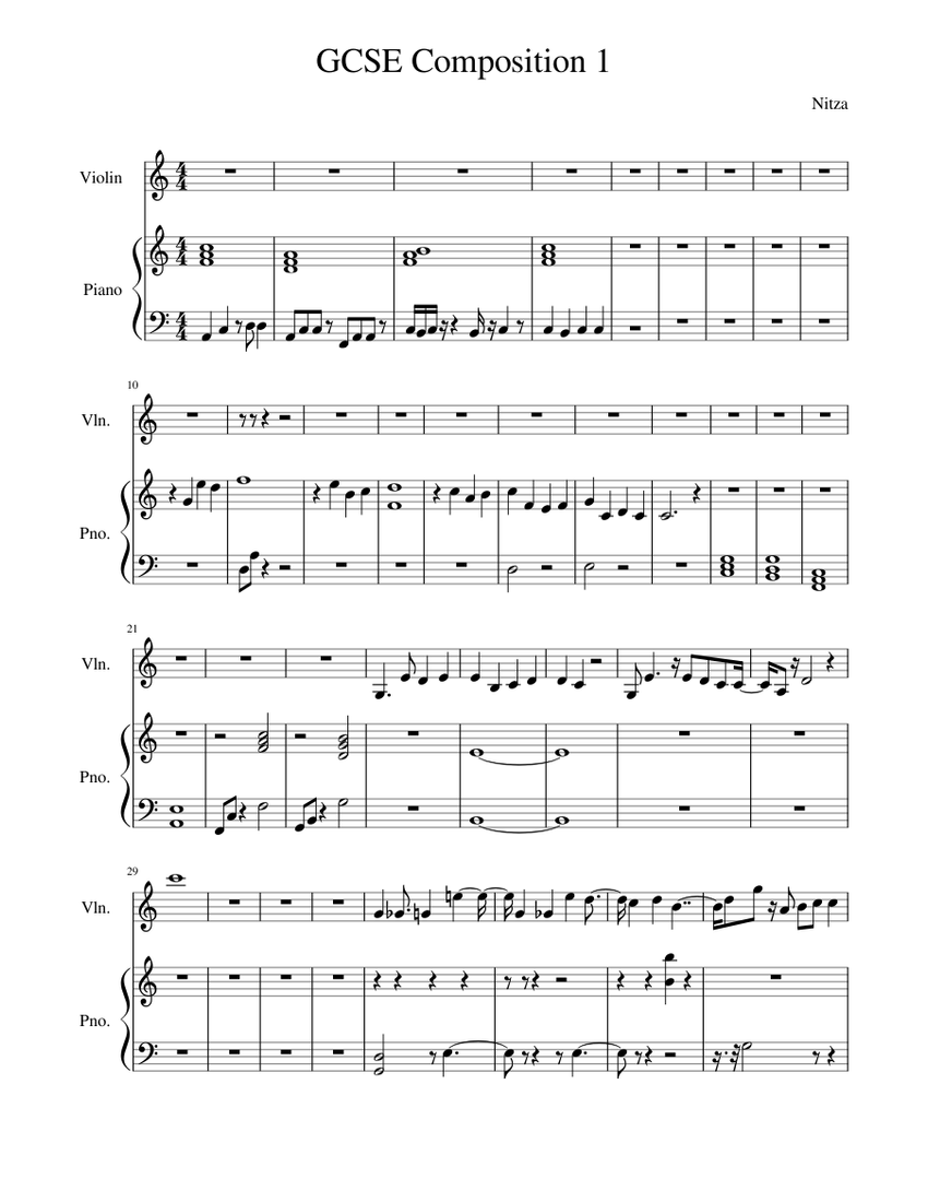 GCSE Composition 1 Sheet music for Piano, Violin (Solo) | Musescore.com
