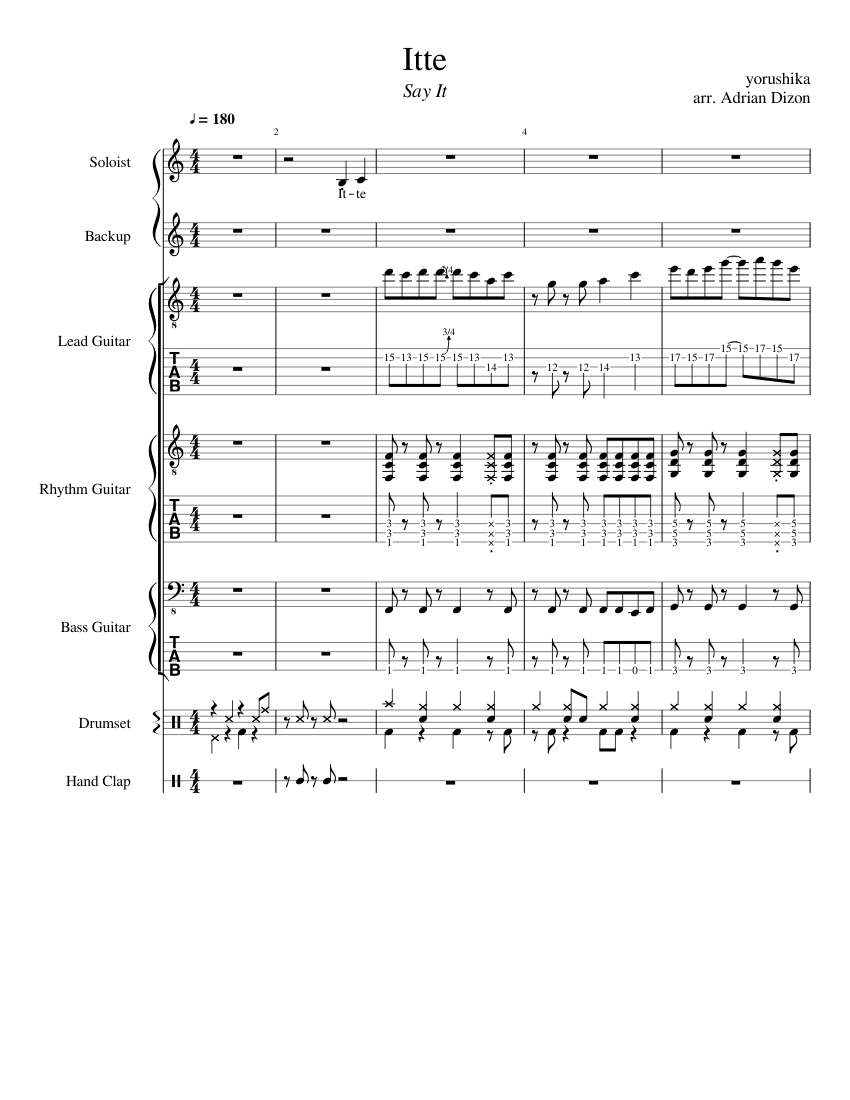 Itte Sheet Music and Tab for Vocals, Guitar, Bass guitar, Drum group ...