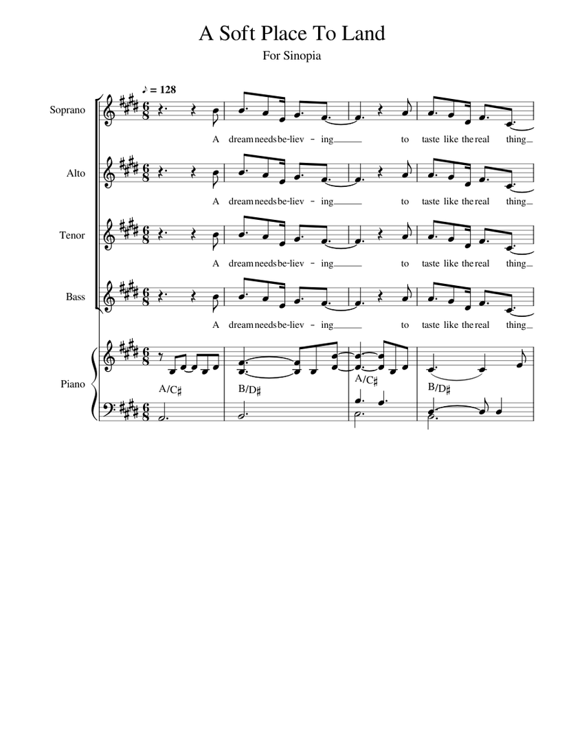 A Soft Place To Land Sheet Music with Chords for Piano, Soprano, Alto ...