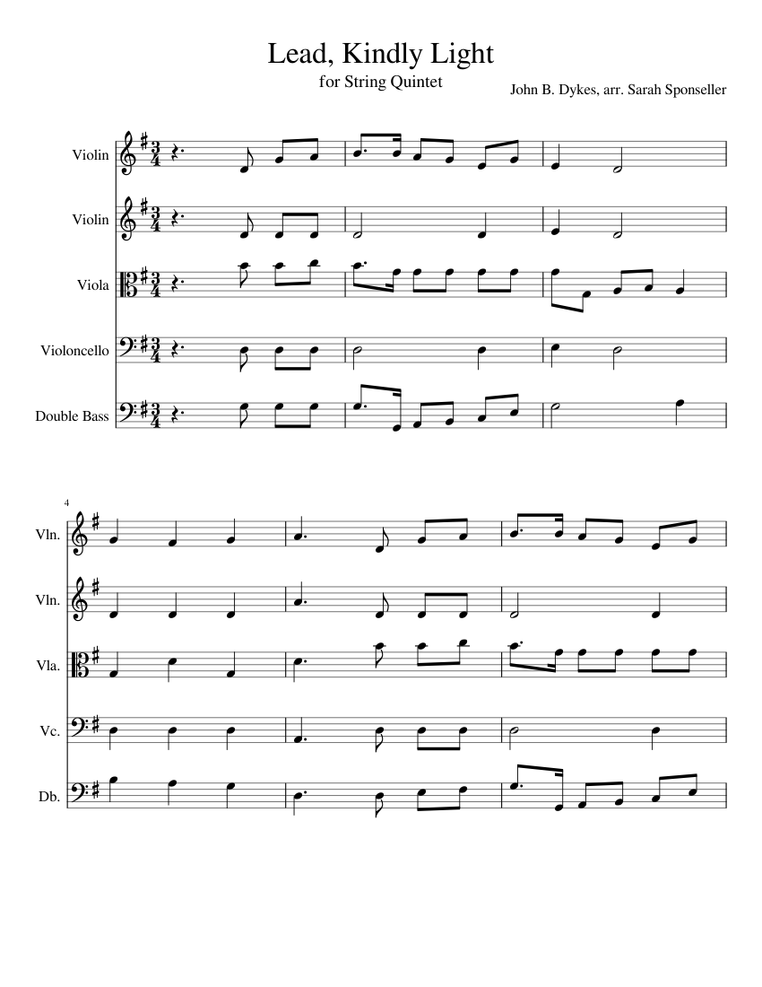 Lead, Kindly Light Quintet Sheet music for Contrabass, Violin, Viola ...