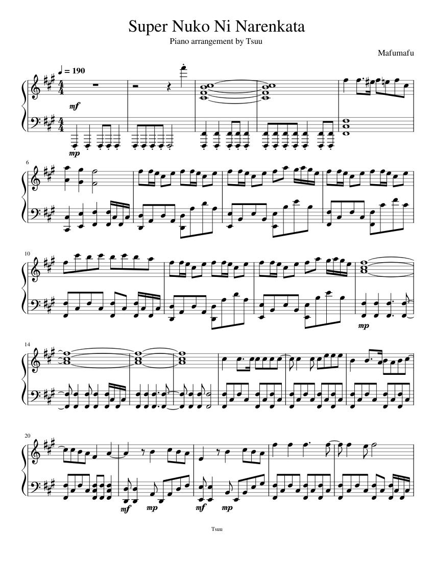 Super Nuko Ni Narenkata |すーぱーぬこになれんかった - Mafumafu Sheet Music for Piano ...
