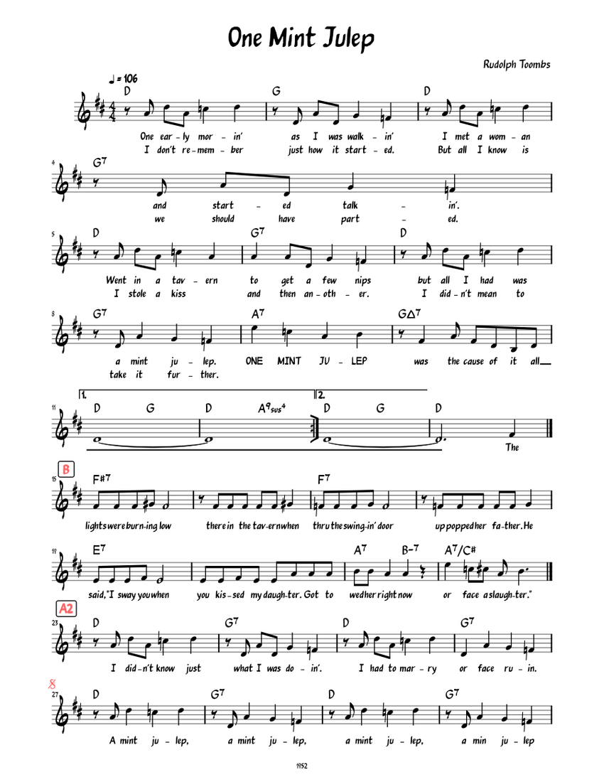 One Mint Julep (Lead sheet with lyrics ) Sheet Music with Chords for ...