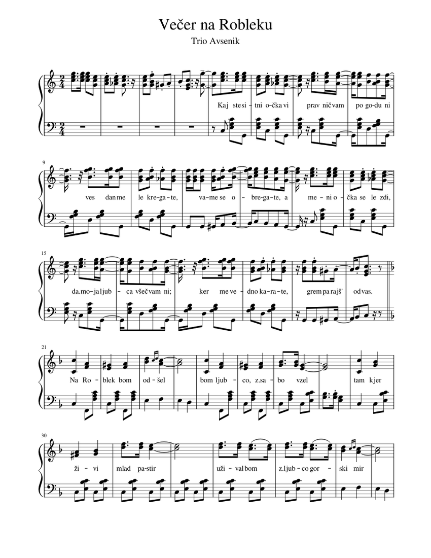 Trio Avsenik - Na Robleku – Trio Avsenik Sheet Music for Piano (Solo ...
