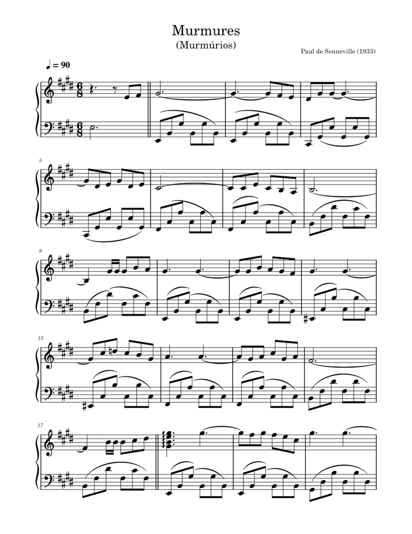 Paul de Senneville - Murmures Sheet Music for Piano (Solo) easy | MuseScore.com