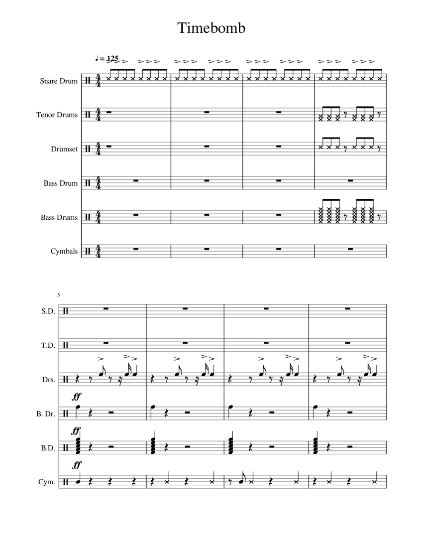 Timebomb Sheet Music for Snare drum, Crash, Drum group, Tenor drum ...