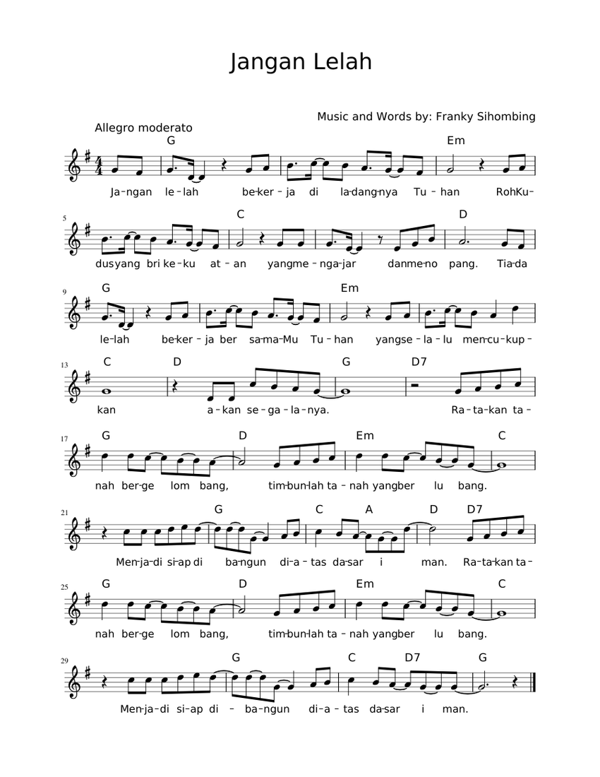 Jangan Lelah Sheet Music with Chords for Piano (Solo) Easy | MuseScore.com