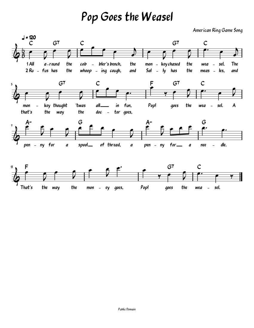 Pop Goes the Weasel (Lead sheet with lyrics ) Sheet Music with Chords ...