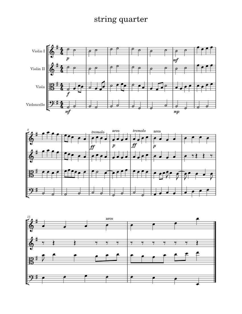 string quarter Sheet music for Violin, Viola, Cello (String Quartet ...