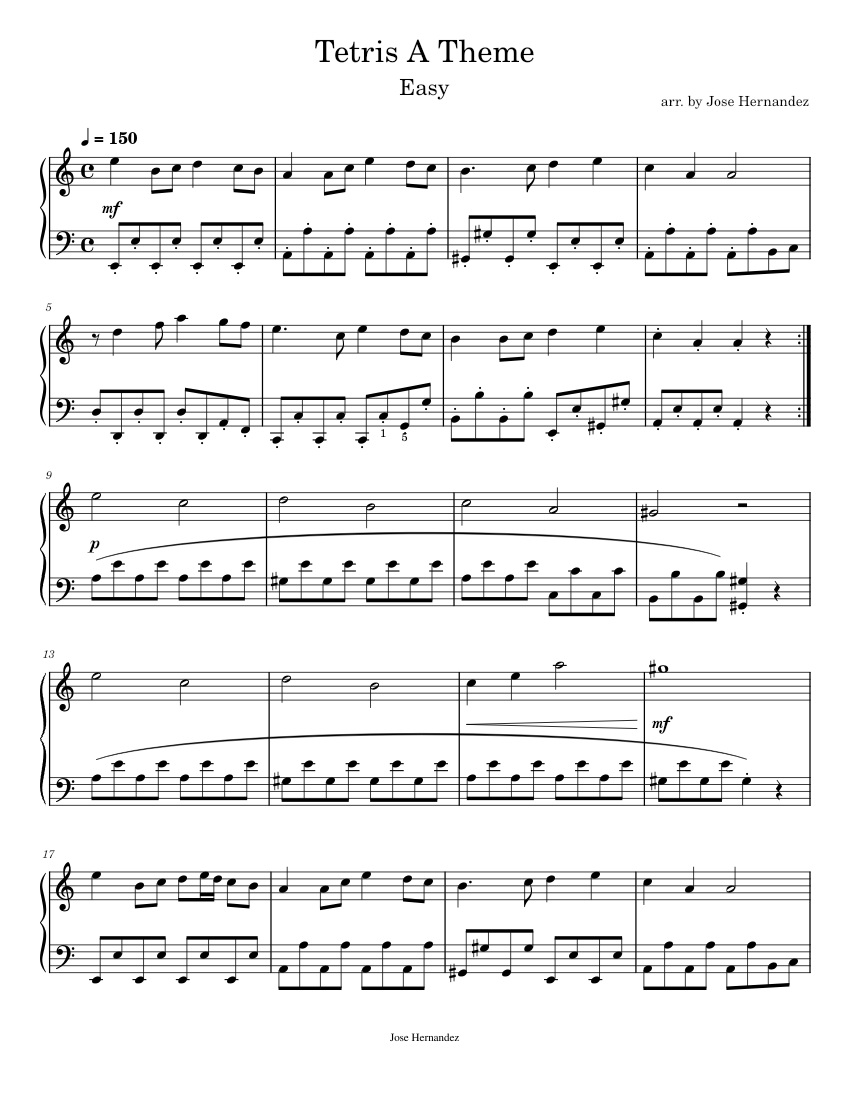 Tetris A Theme Sheet Music for Piano (Solo) easy | MuseScore.com