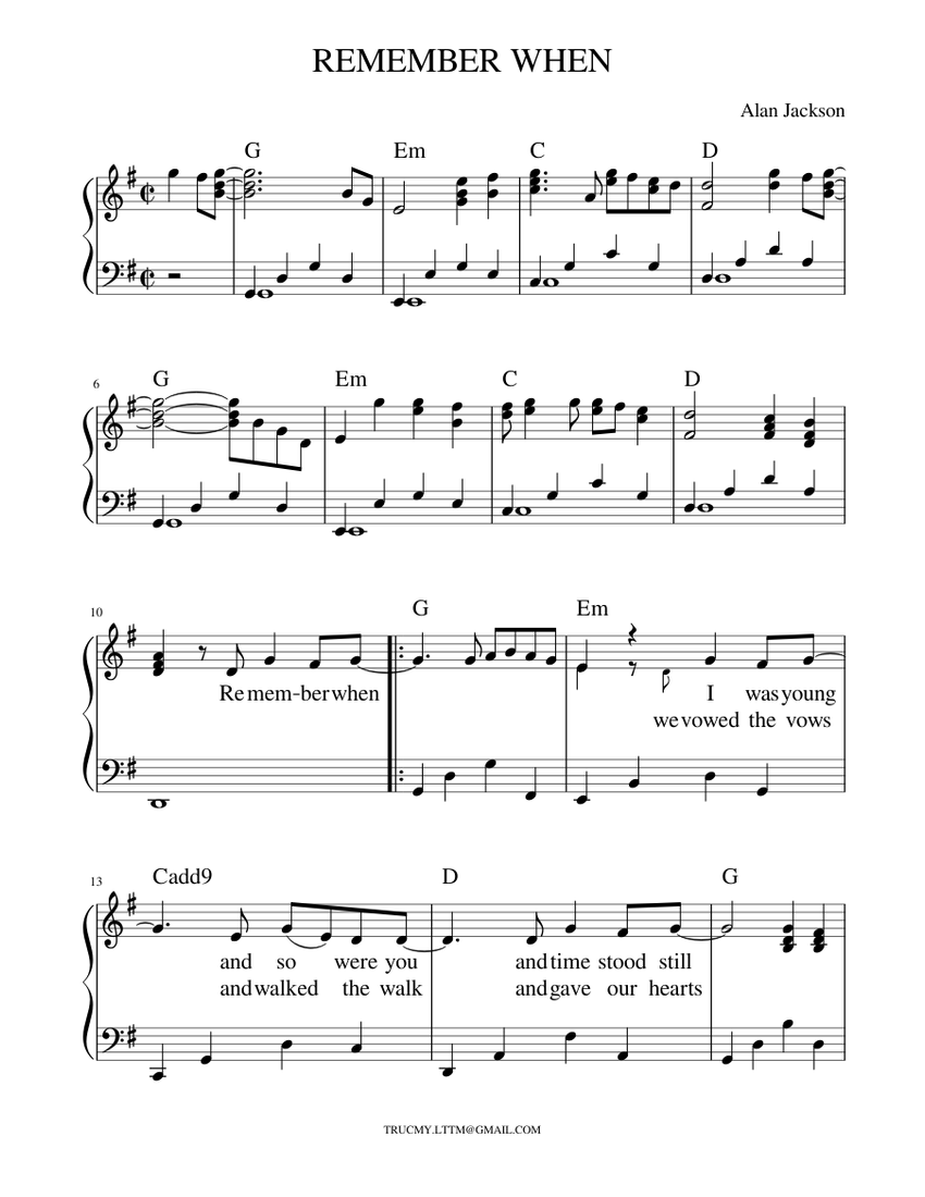 REMEMBER WHEN Sheet music for Piano (Solo) | Musescore.com