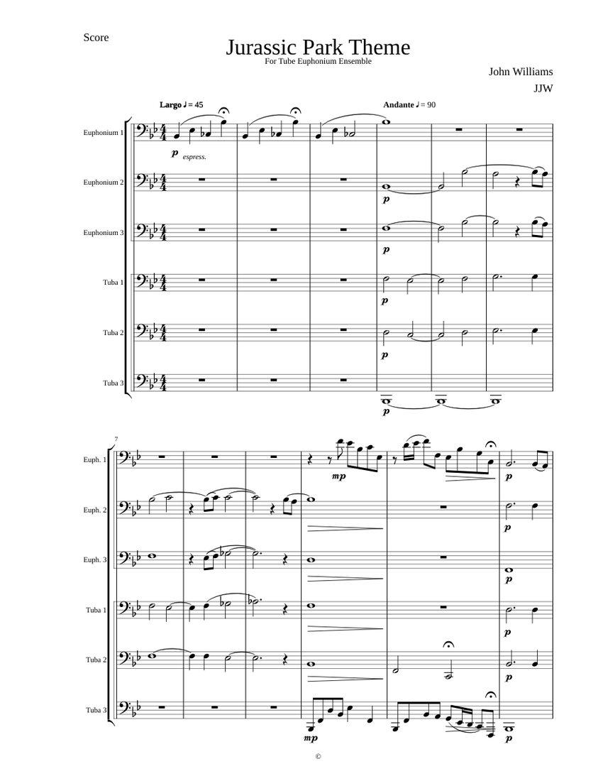 Jurassic park theme - John Williams Sheet music for Tuba (Mixed Trio ...