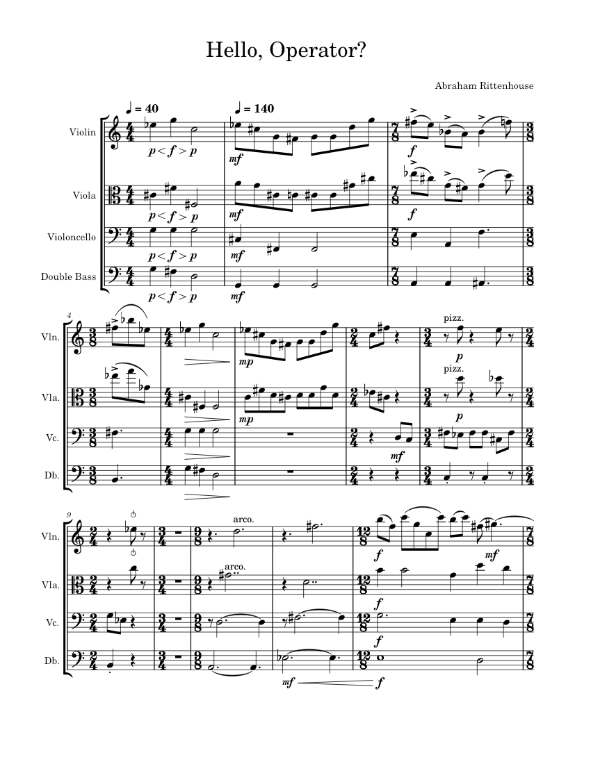 Hello, Operator? Sheet Music for Contrabass, Violin, Viola, Cello ...