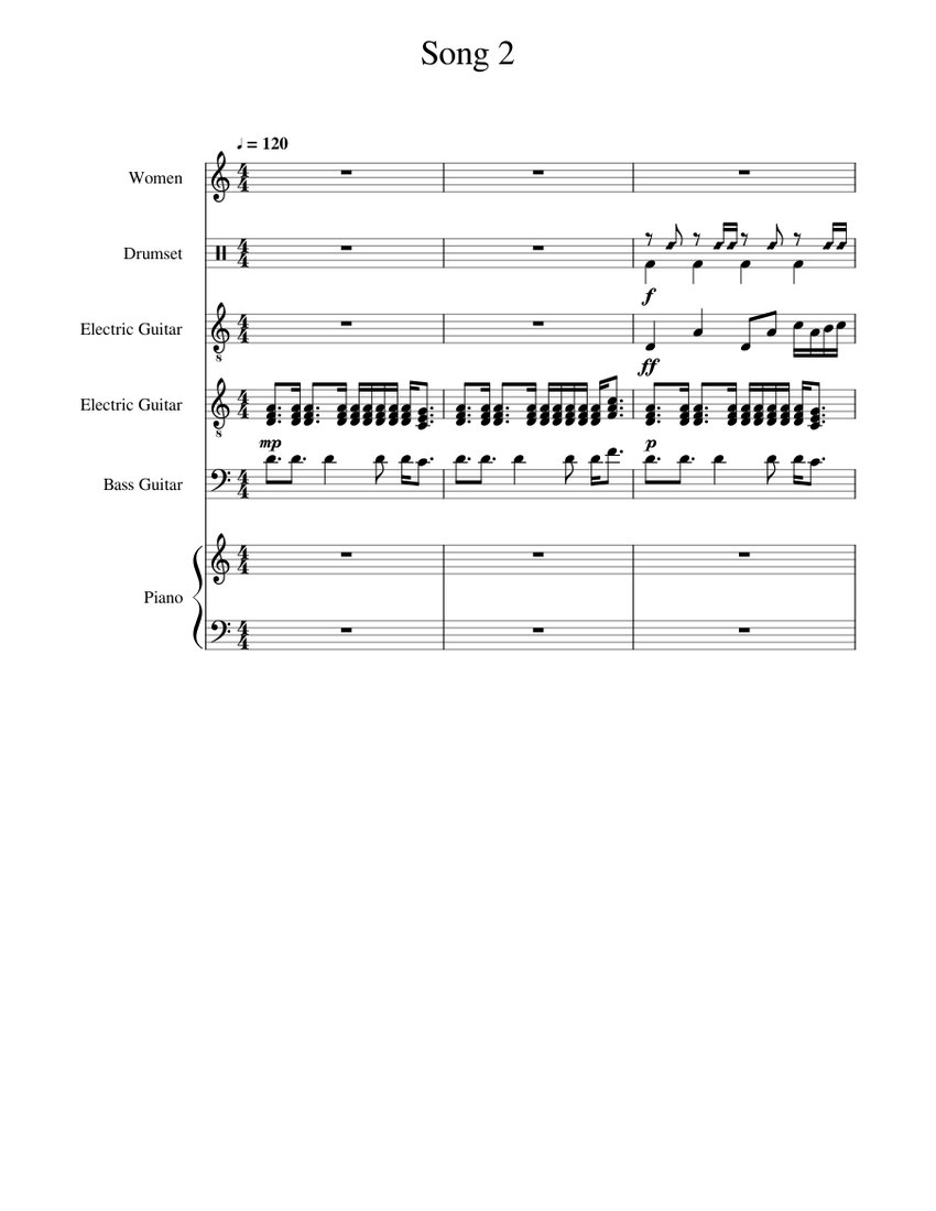 Song 2 Sheet music for Piano, Female, Guitar, Bass guitar & more ...
