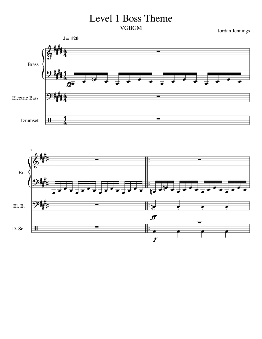 Level 1 Boss Theme Sheet music for Bass guitar, Drum group, Brass group ...
