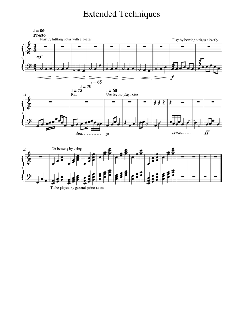 Extended Techniques Sheet Music for Piano (Solo) easy | MuseScore.com