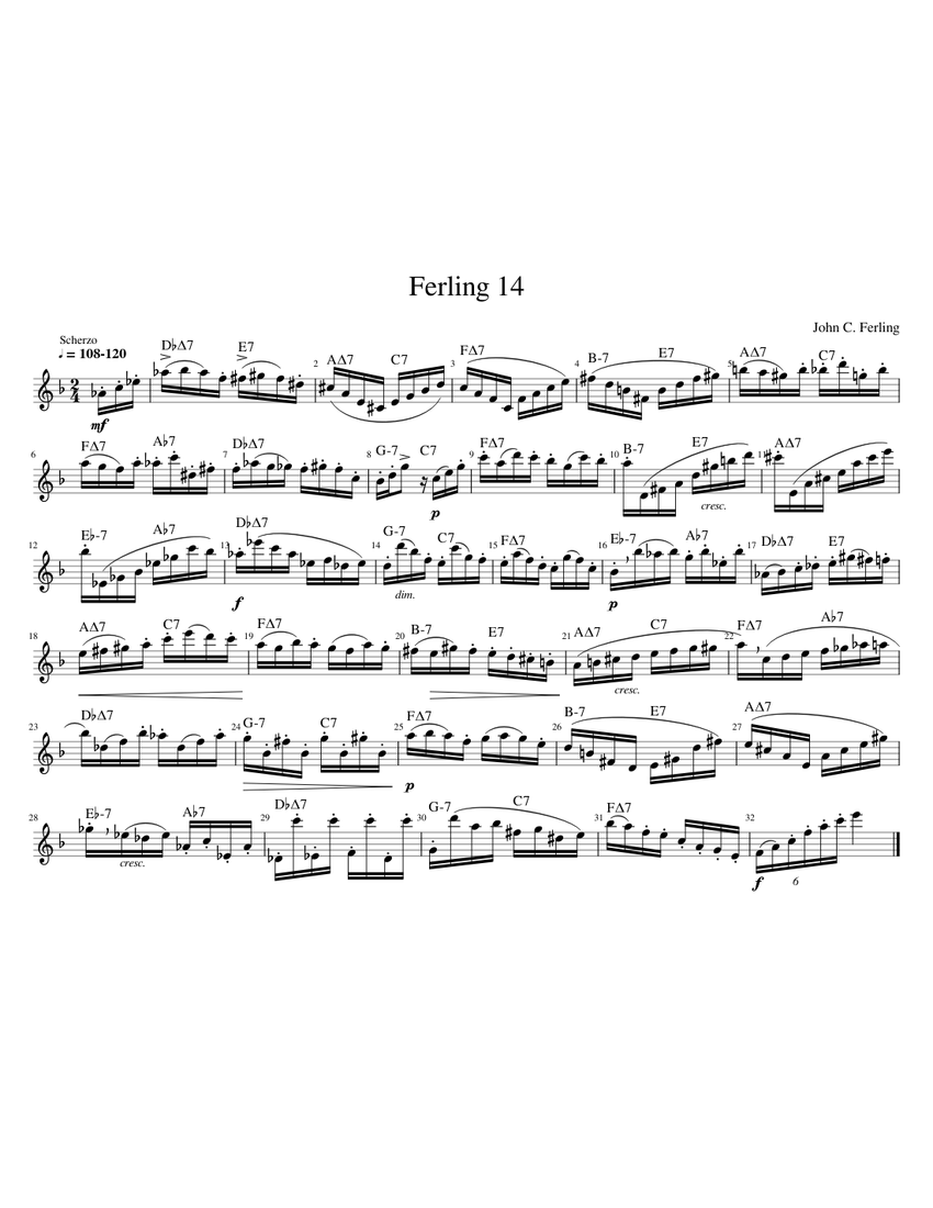 Etude 14 - John C. Ferling Sheet Music with Chords for Saxophone tenor ...