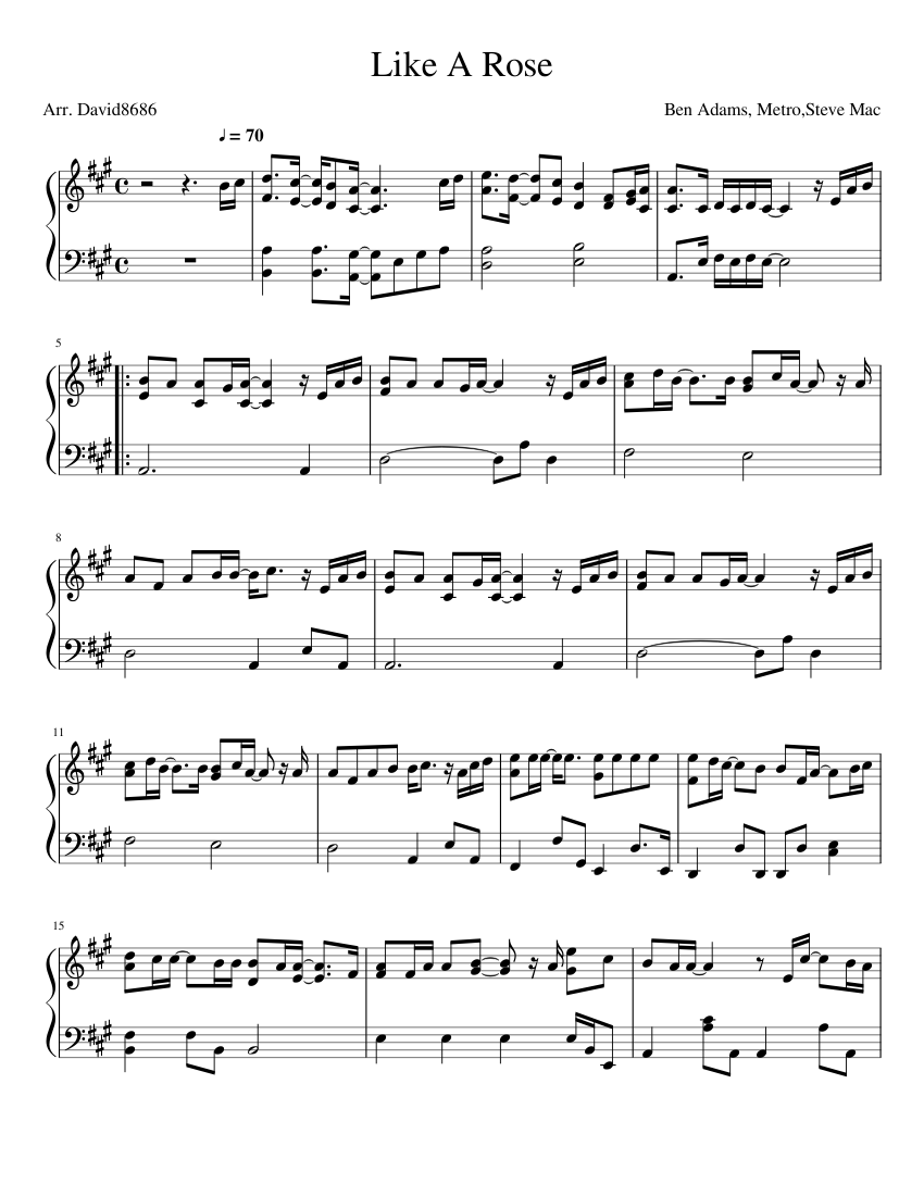 Like A Rose by A1 Sheet Music for Piano (Solo) | MuseScore.com