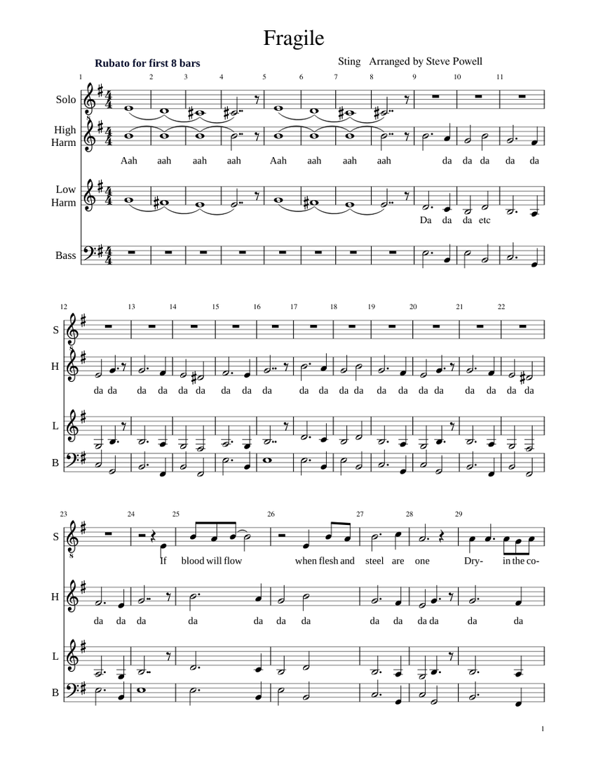Fragile Sheet Music for Bass guitar (Solo) | MuseScore.com