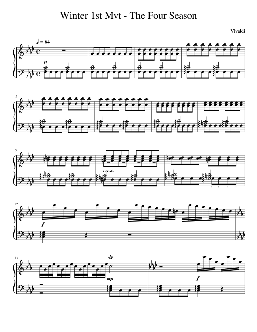 The four seasons - winter – Antonio Vivaldi Sheet Music for Piano (Solo ...